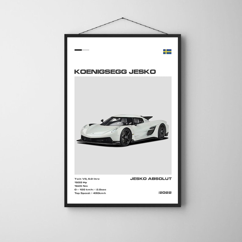 Koenigsegg Jesko Absolut Poster, Mid Century Modern Car Poster, Retro ...