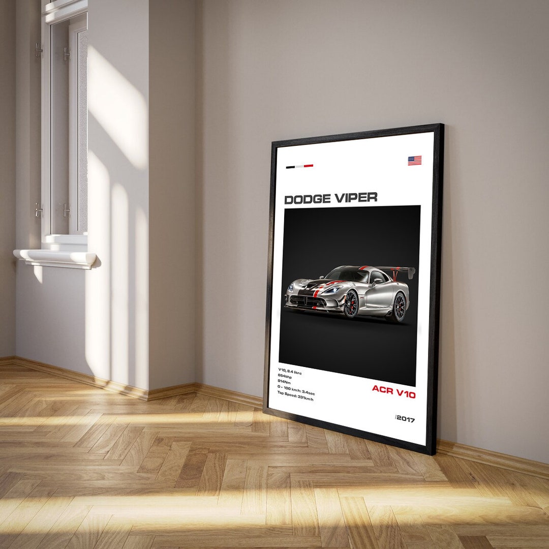 DODGE VIPER ACR V10 Poster, Mid Century Modern Car Poster, Retro ...