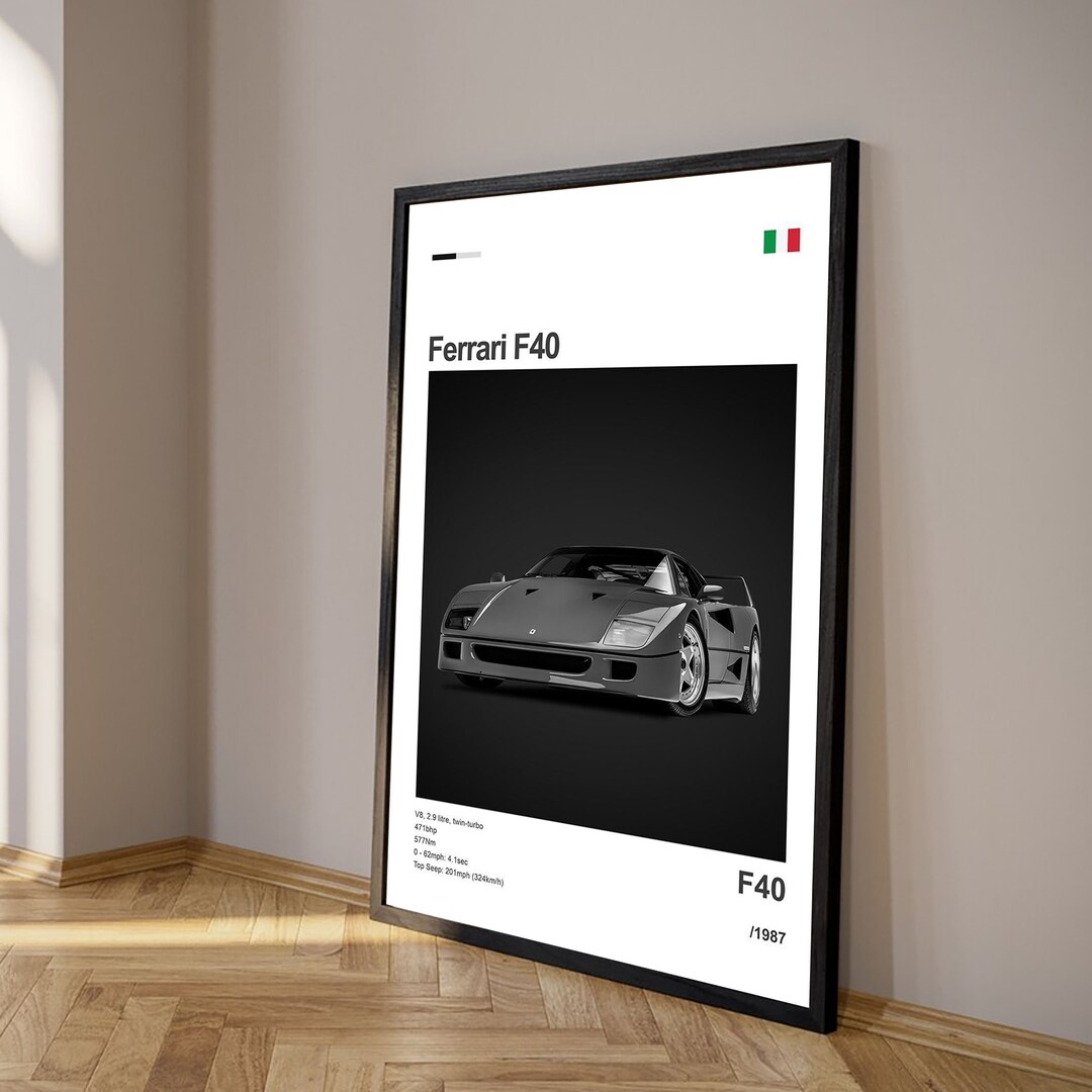 Ferrari F40 Poster Mid Century Modern Car Poster Retro - Etsy