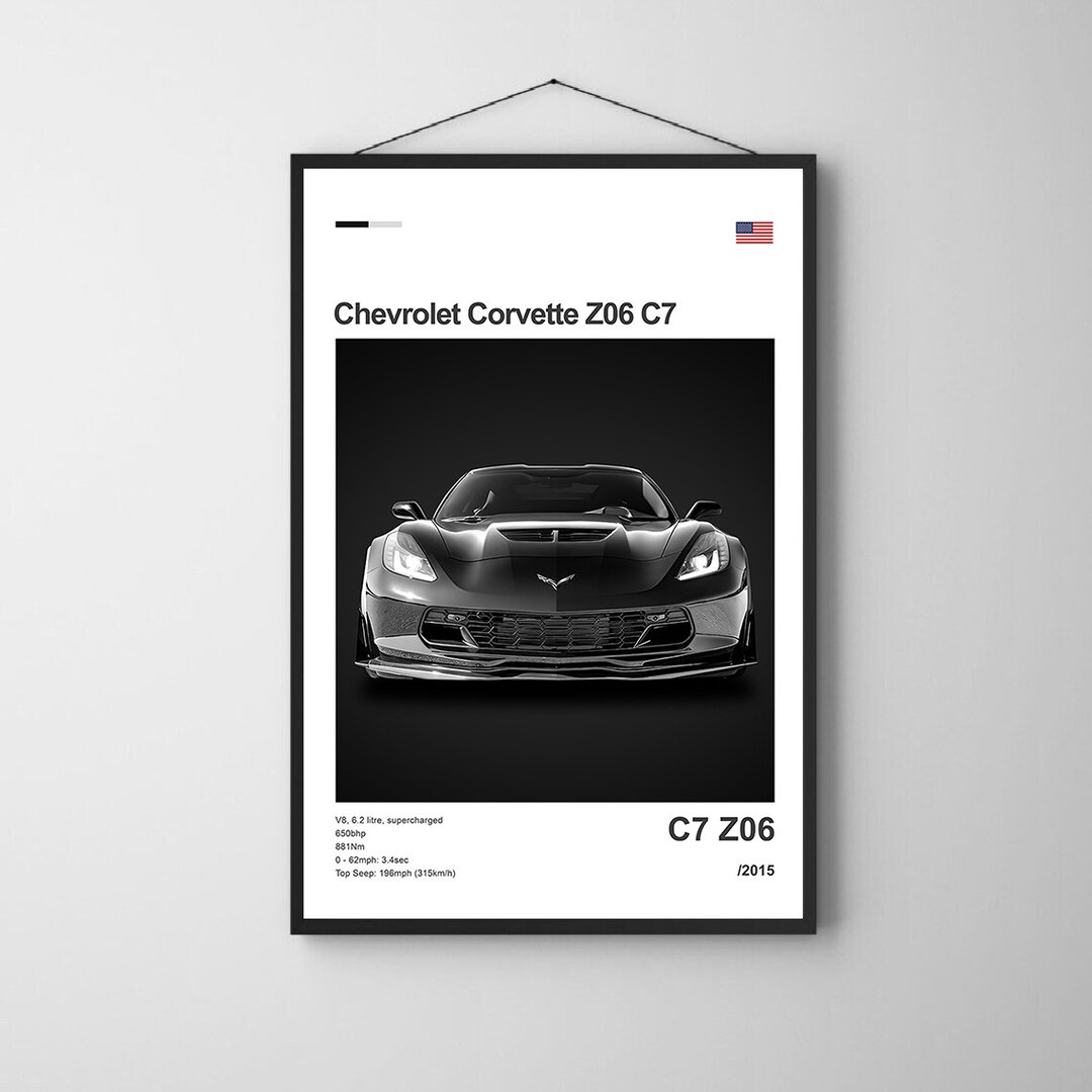Chevrolet Corvette Z06 C7 Poster, Mid Century Modern Car Poster, Retro ...