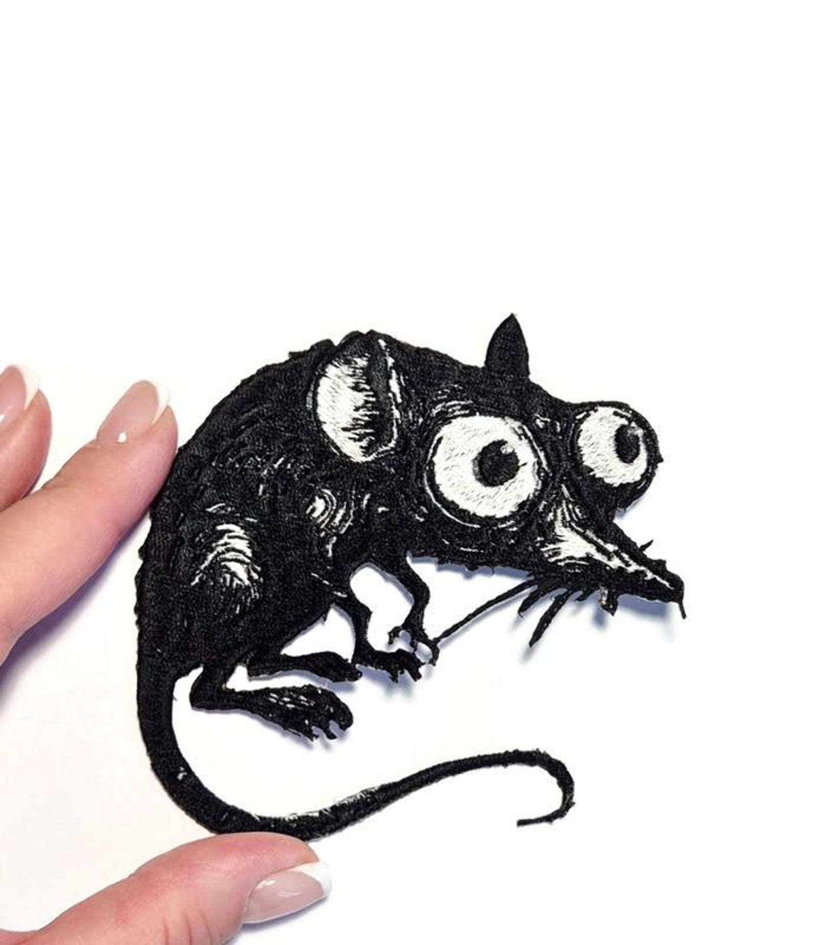 Big-eyed Rat Embroidered Patch - Quirky Mouse Applique, Funny Rat Iron ...