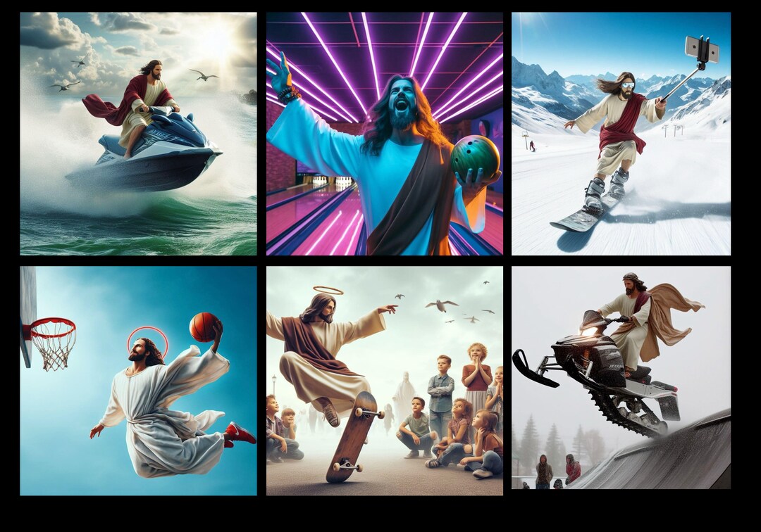 Refrigerator Magnet Set Jesus Christ Participating in Sports, Hockey ...