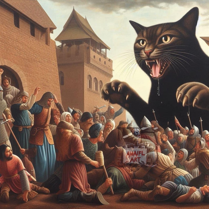 Baroque Cat Painting 5 Giant Cat Attacks an English Village and Scares ...