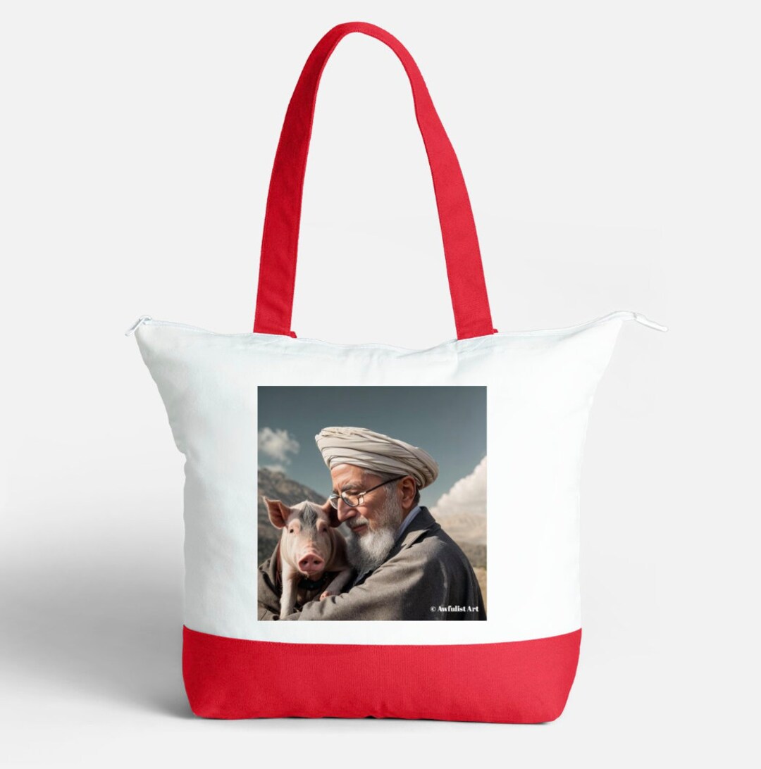 Iran's Dictator Ayatollah Khamenei 17 Organic Tote Bag Hugging His Pig ...