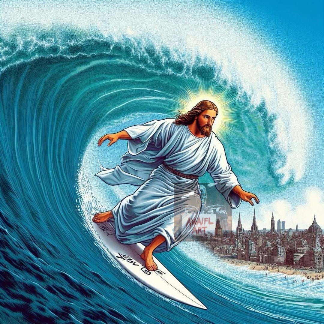 Jesus Christ Surfing 08 Religious Poster, Canvas, Framed, Wrap - Etsy
