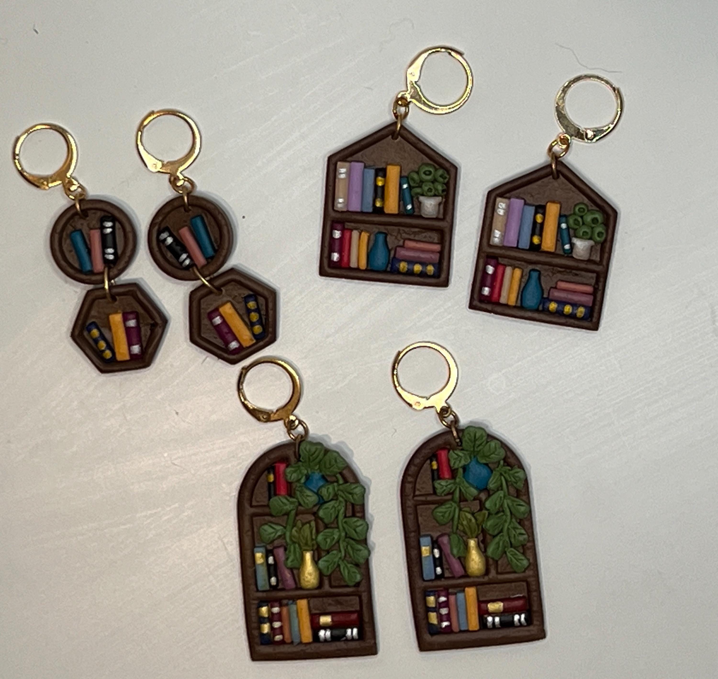 Take a Shelfie Bookshelf Polymer Clay Earrings - Etsy