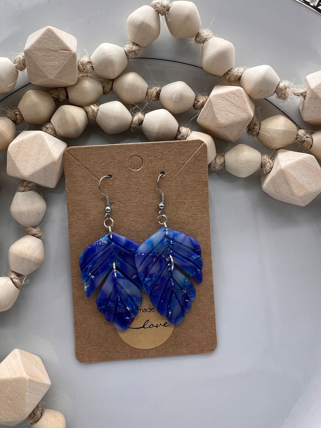 Tranquil Waters Watercolor Blue Leaf Polymer Clay Earrings - "rachel ...