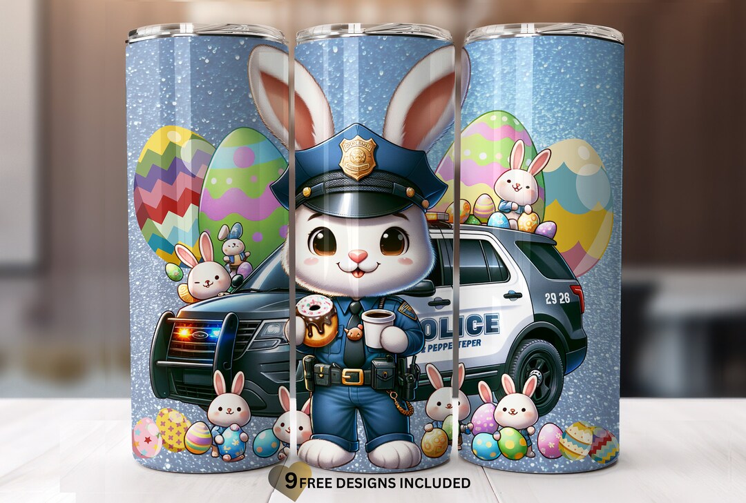 Easter Bunny Police Officer Tumbler Sublimation Wrap Straight & Tapered ...