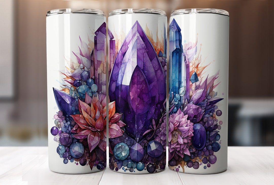 Purple Crystals 20oz Skinny Tumbler Sublimation Wrap Png Design ...