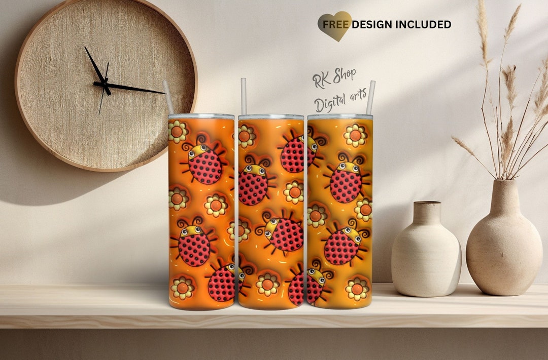 3D Ladybugs Inflated Tumbler Wrap, 20 Oz Skinny Tumbler Sublimation ...