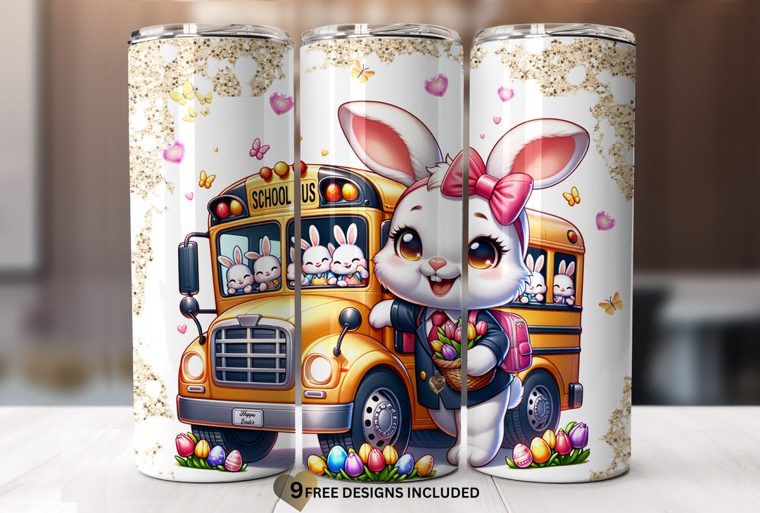 School Bus Driver Easter Bunny Tumbler Sublimation Wrap-straight ...