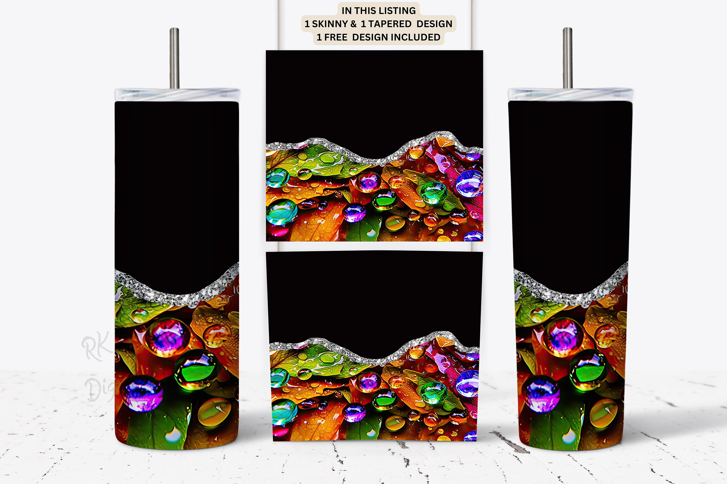 Colorful Water Drops Seamless Tumblers Wrap 2-20oz Skinny Tumbler ...