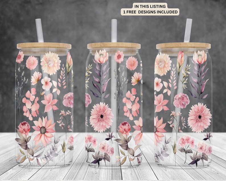 Mushrooms Girls 16oz Glass Can Sublimation Watercolor Wrap Design ...