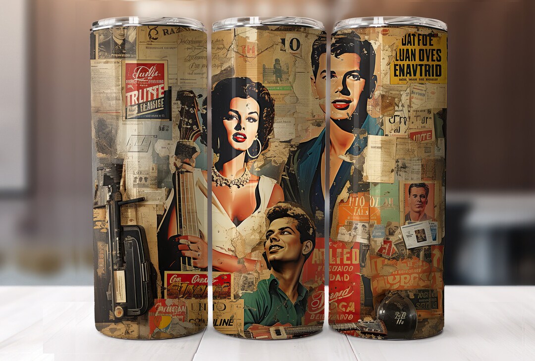 Vintage Collage Tumbler Sublimation Wrap, Straight Pattern & Tapered ...