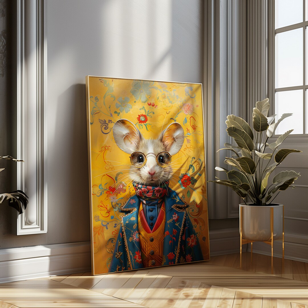 Maximalist Oil Painting Portrait of Stylish Mouse in Vibrant Outfit ...