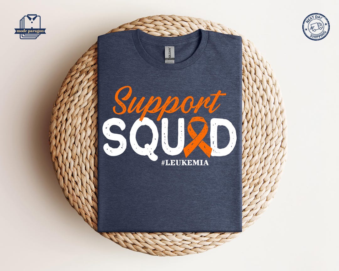 Support Squad Leukemia Cancer Awareness Shirt, Orange Ribbon Women Men ...