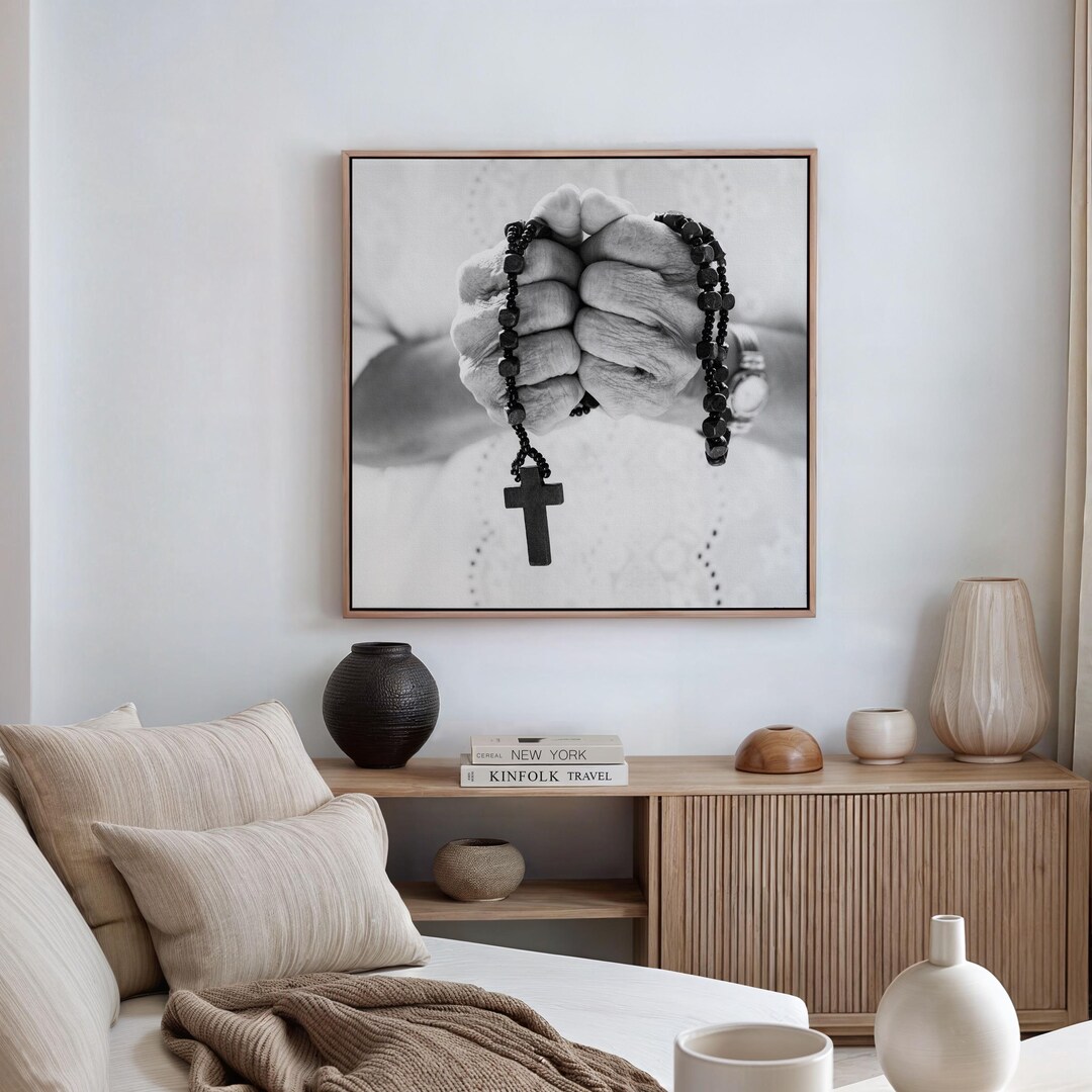 Black and White Praying Hands Photography Canvas Wall Art, Christian ...