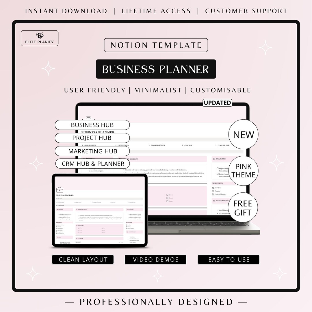 Notion Business Planner Pink Dashboard | Ultimate Notion Business ...