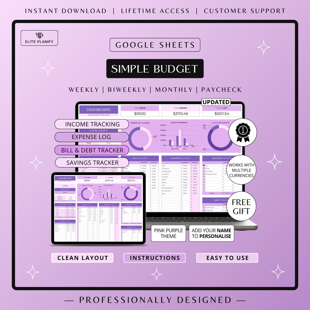 Budget Spreadsheet Google Sheets | Budget Planner | Monthly, Weekly ...