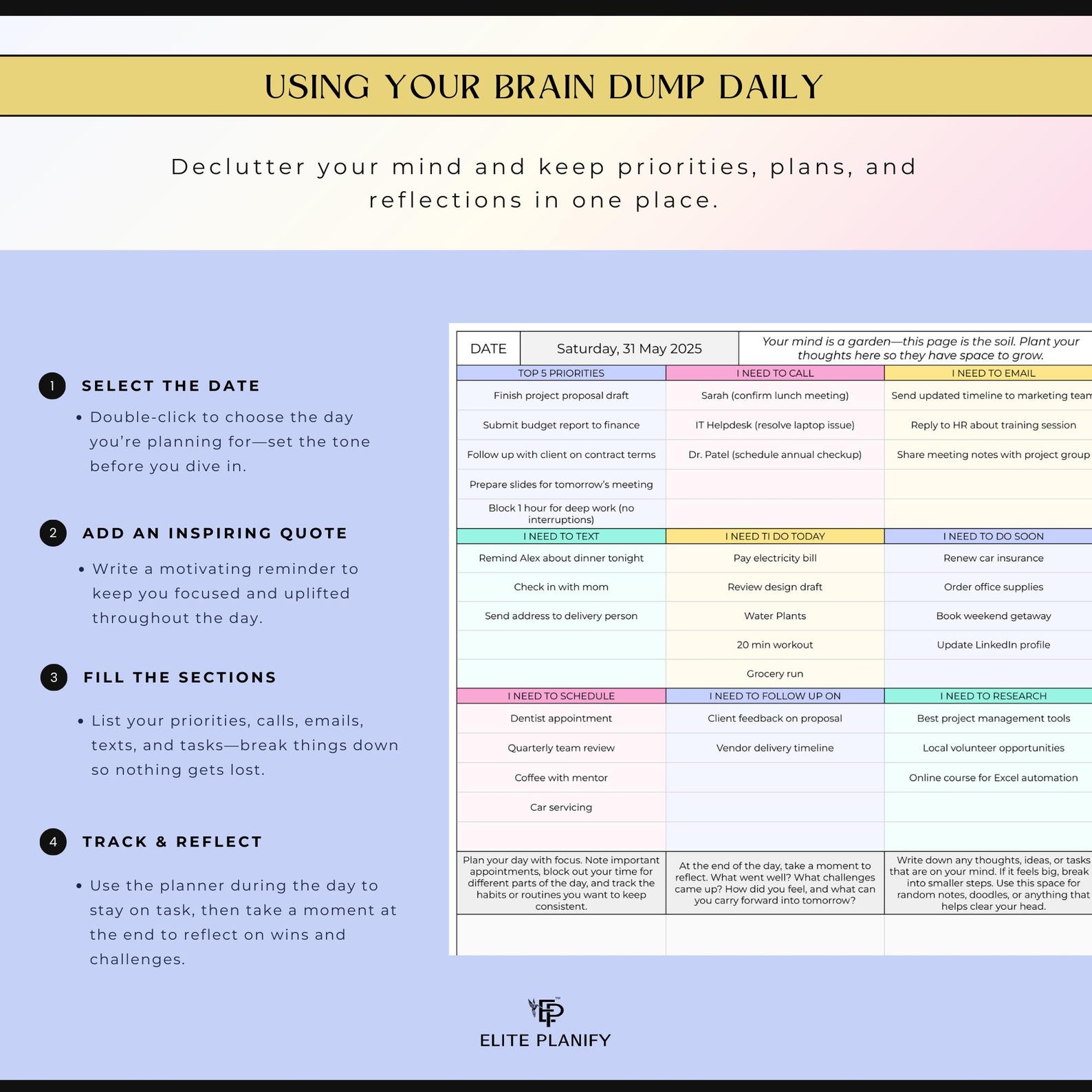 ADHD Brain Dump Template | Google Sheets Planner | Editable & Printable ...