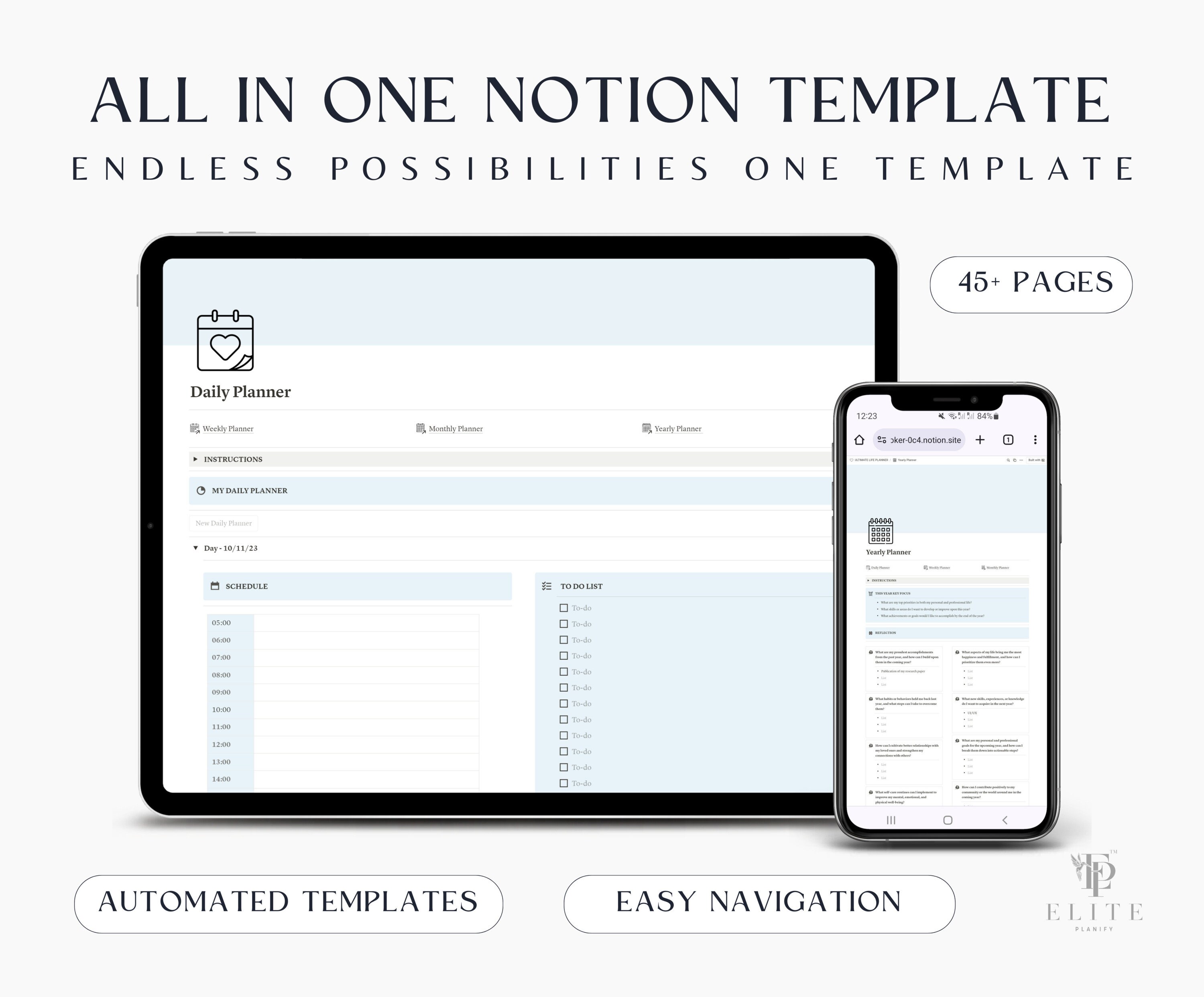 Notion Template Life Planner, Minimalist Aesthetic Blue 2024 Notion ...