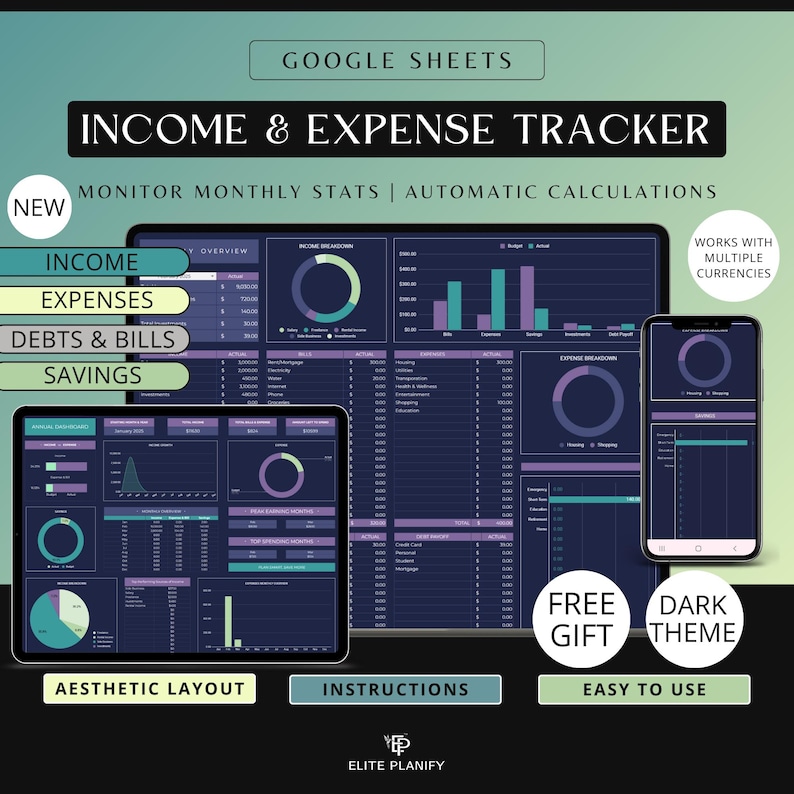 Income & Expense Tracker Google Sheets | Personal Finance Spreadsheet ...
