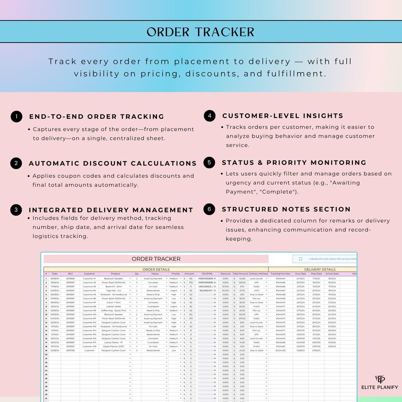 Order Tracker Spreadsheet Google Sheets | Track Orders Easily | Rainbow ...