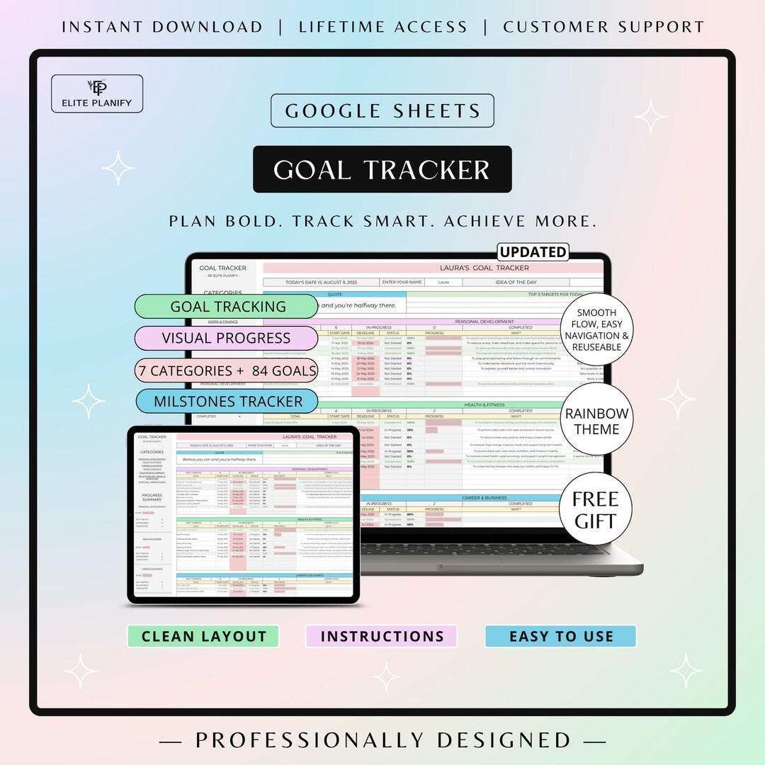 Goal Planner Spreadsheet Google Sheets | Goal Tracker Template ...