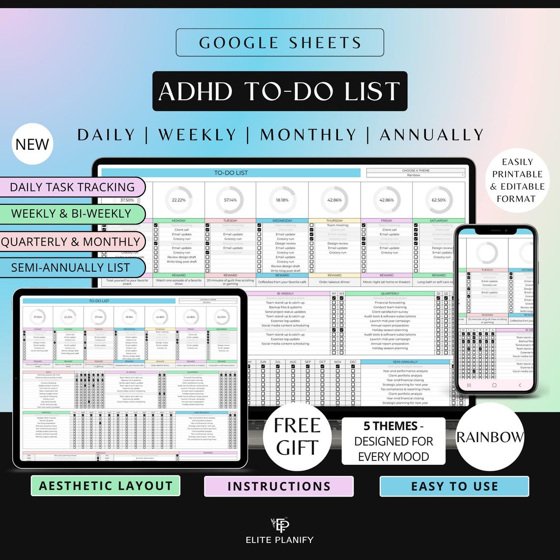 ADHD To-do List | Task Tracker Template Google Sheets | Editable ...