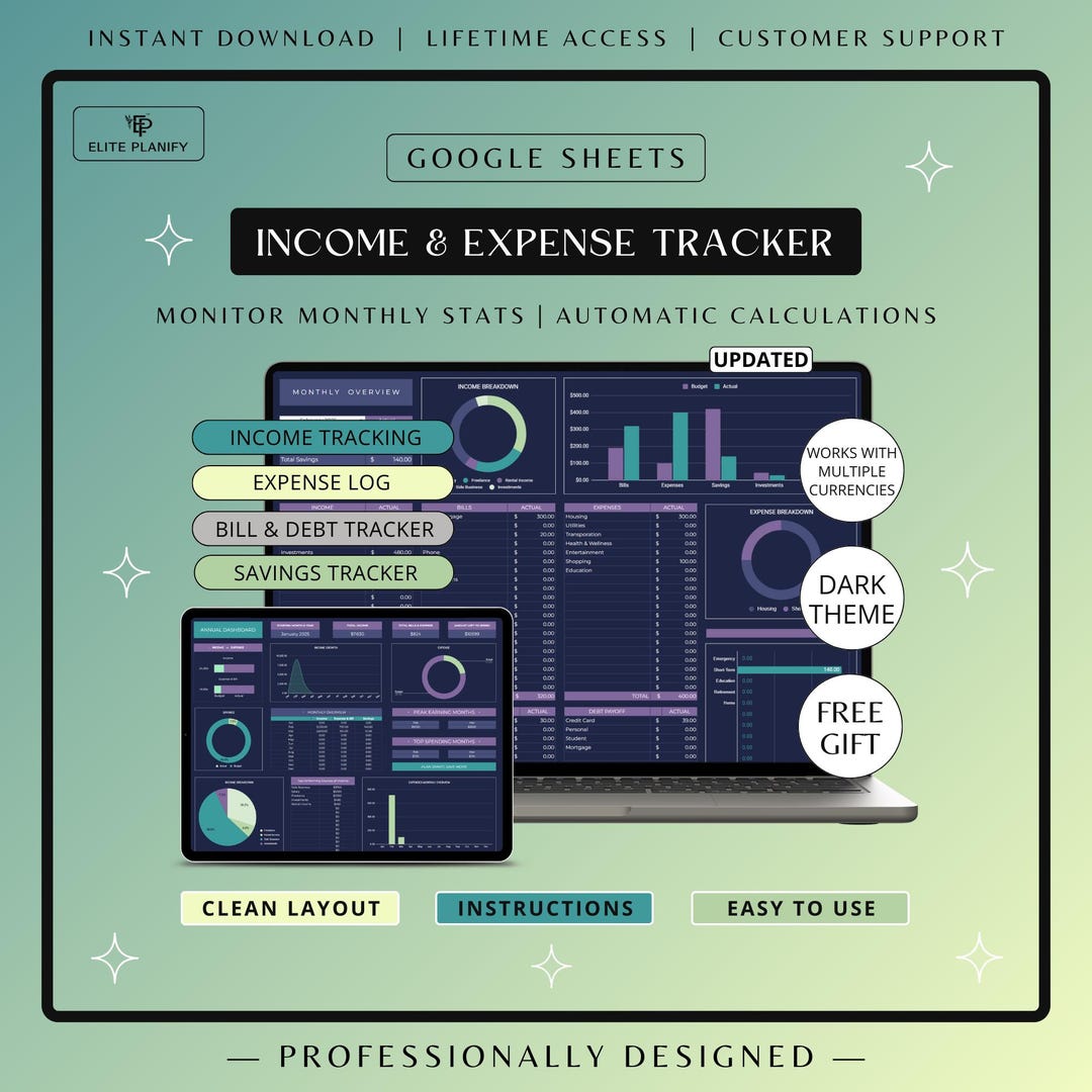 Income & Expense Tracker Google Sheets | Personal Finance Spreadsheet ...