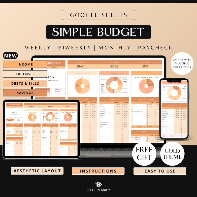 Simple Budget Google Sheets | Monthly & Weekly Budget Planner | Google ...