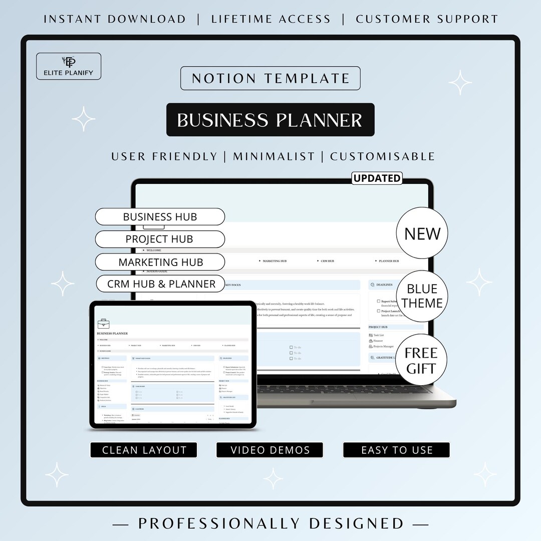 Notion Business Planner in Blue Dashboard | Ultimate Business Organizer ...