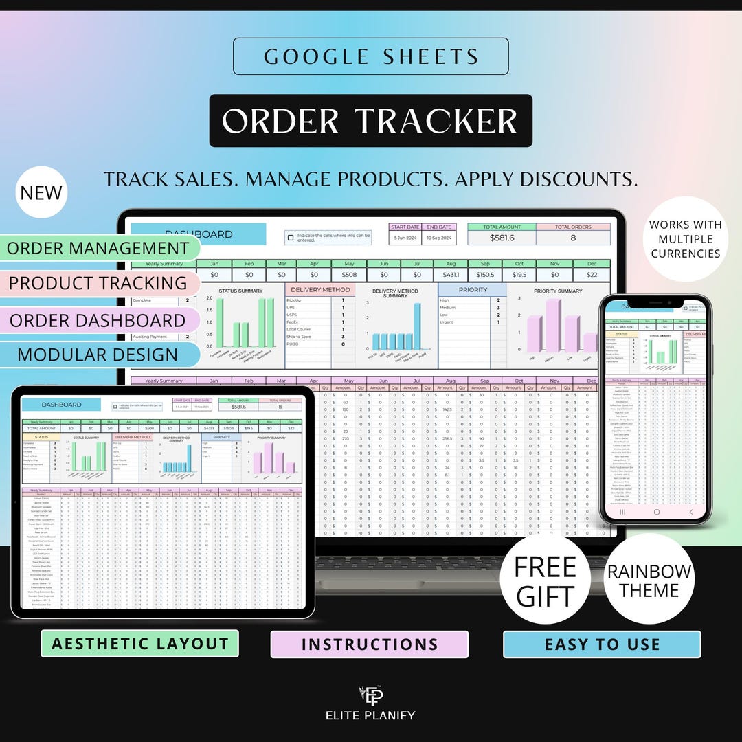 Order Tracker Spreadsheet Google Sheets | Track Orders Easily | Rainbow ...