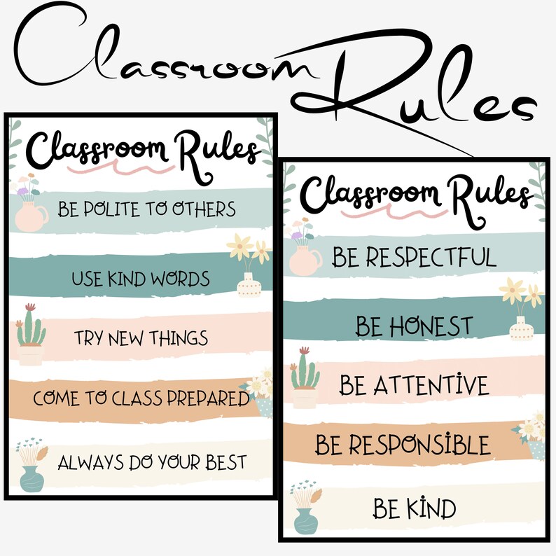 Carteles imprimibles para el aula, reglas del aula en colores pastel ...