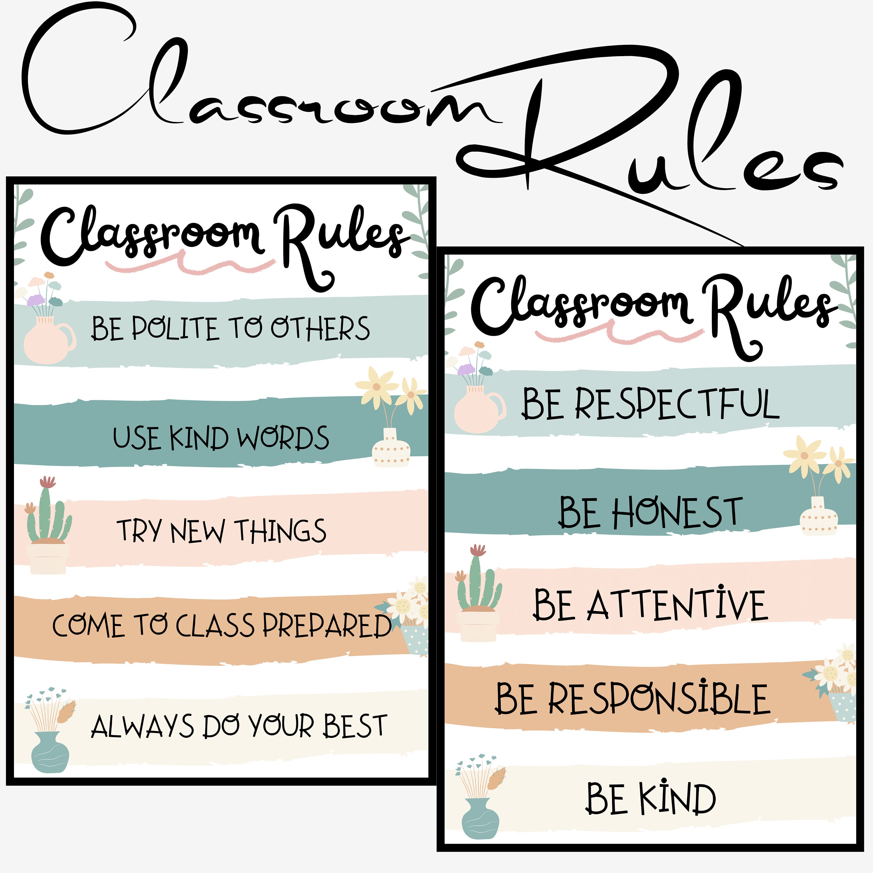 Carteles imprimibles para el aula, reglas del aula en colores pastel ...