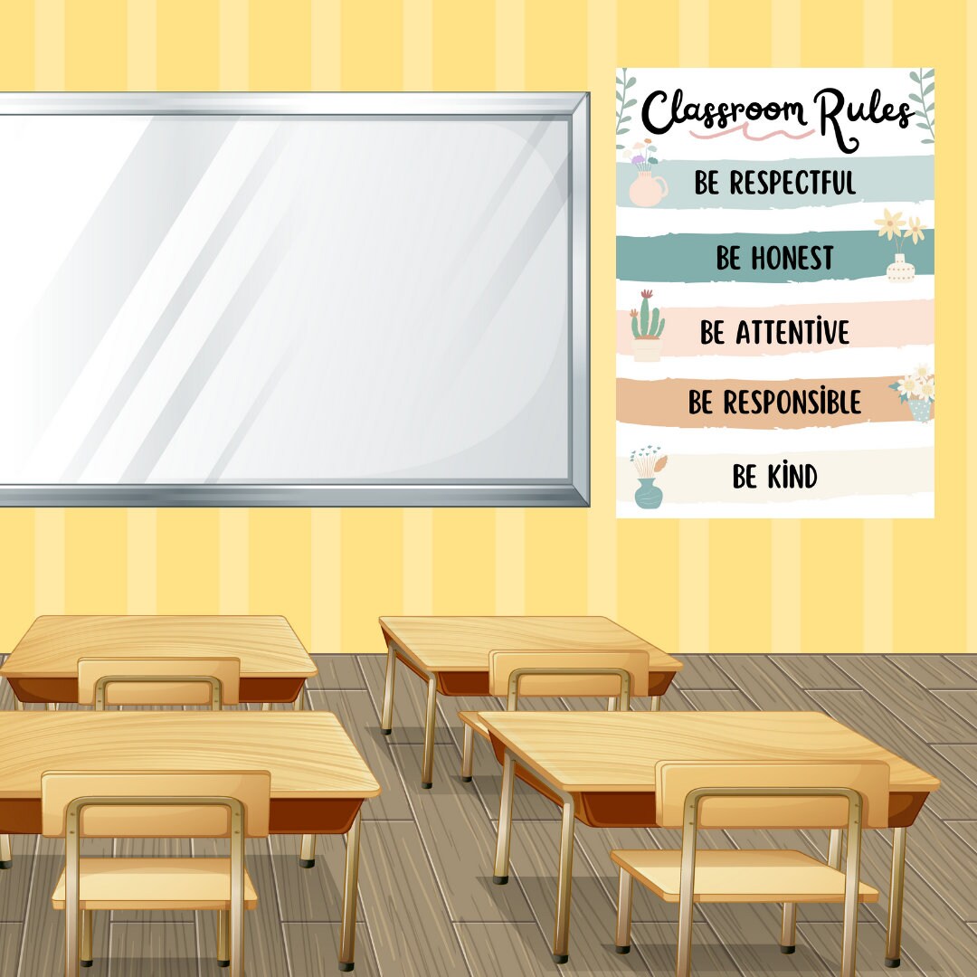 Pastel Classroom Rules Poster Set Printable Decor , Colorful Classroom ...