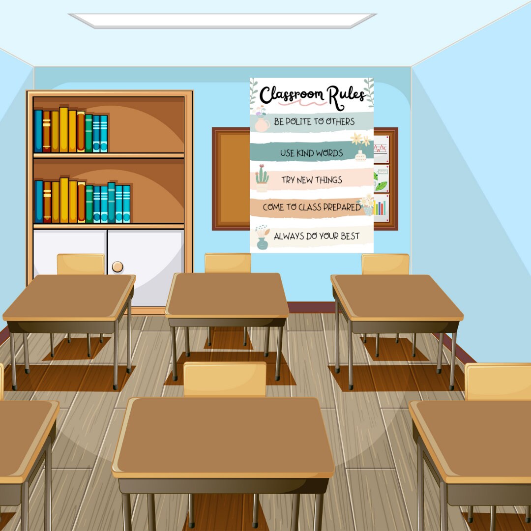 Pastel Classroom Rules Poster Set Printable Decor , Colorful Classroom ...