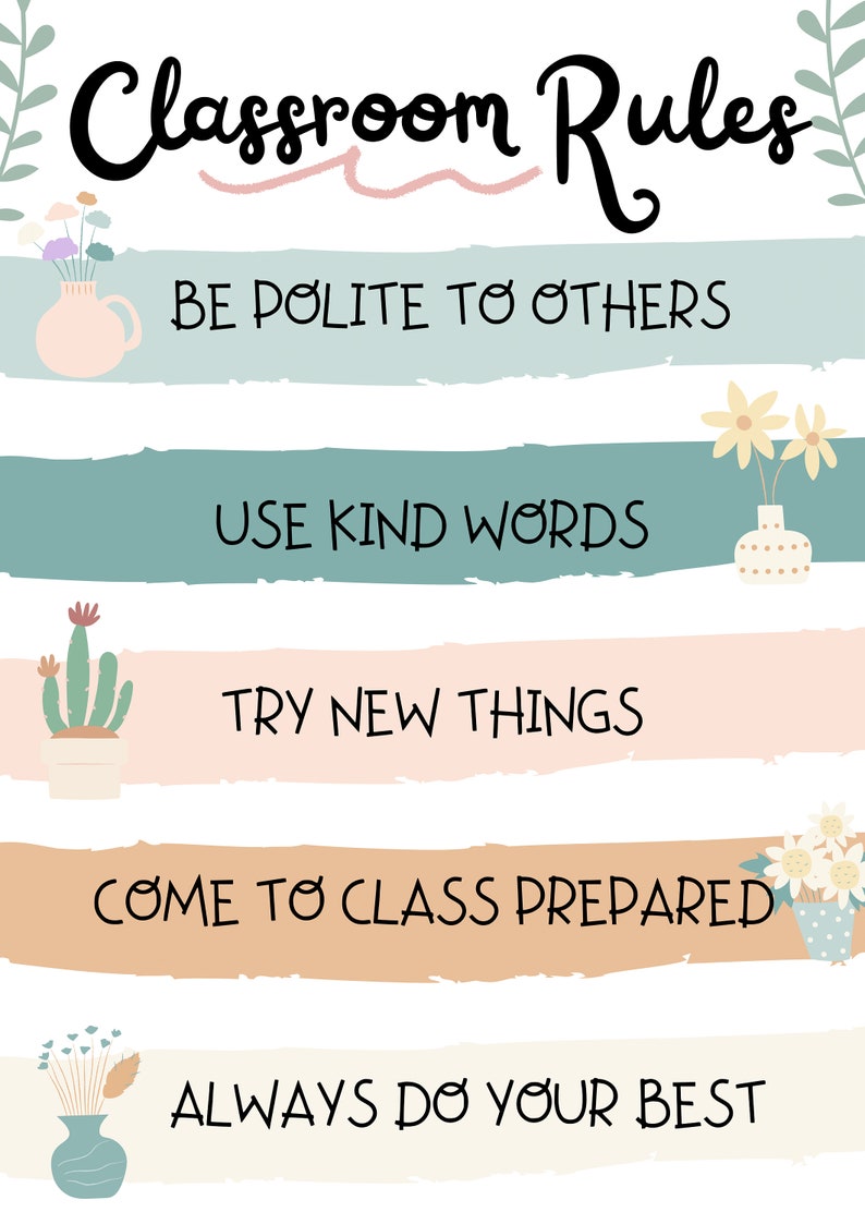 Carteles imprimibles para el aula, reglas del aula en colores pastel ...