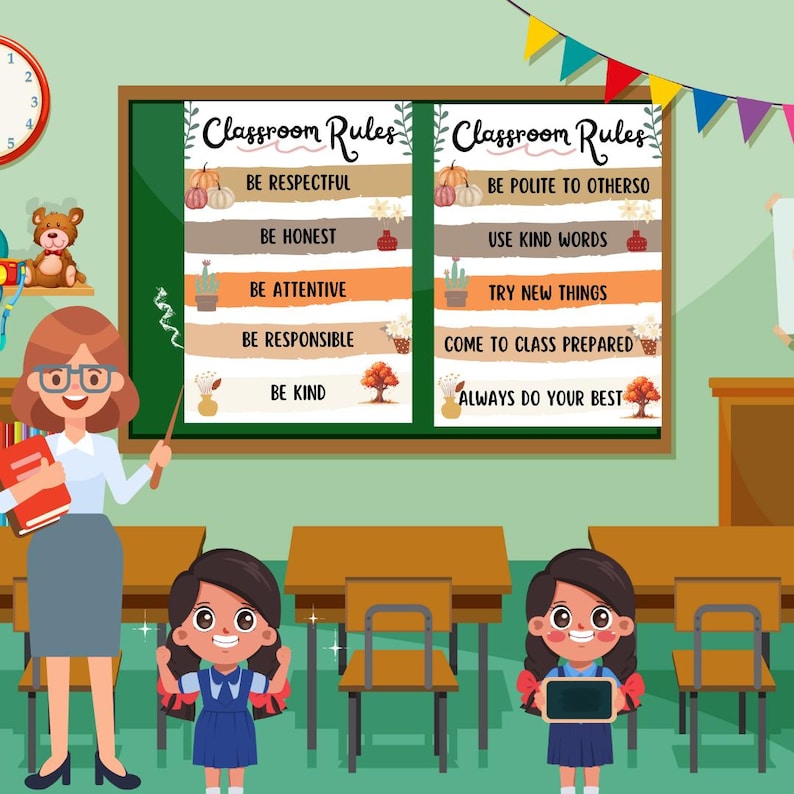 Pastel Classroom Rules Poster Set printable Decor , Colorful Classroom ...