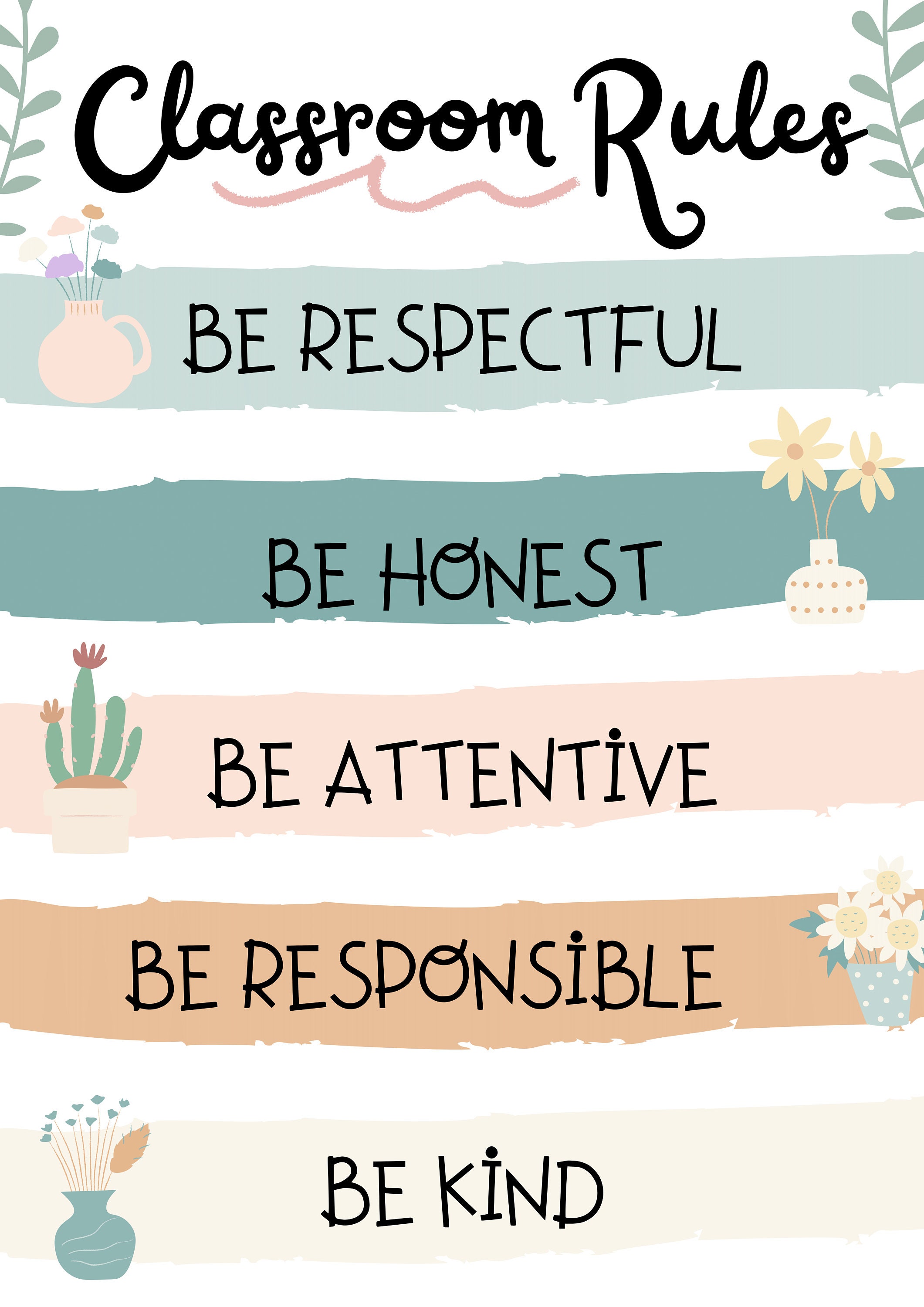 Carteles imprimibles para el aula, reglas del aula en colores pastel ...