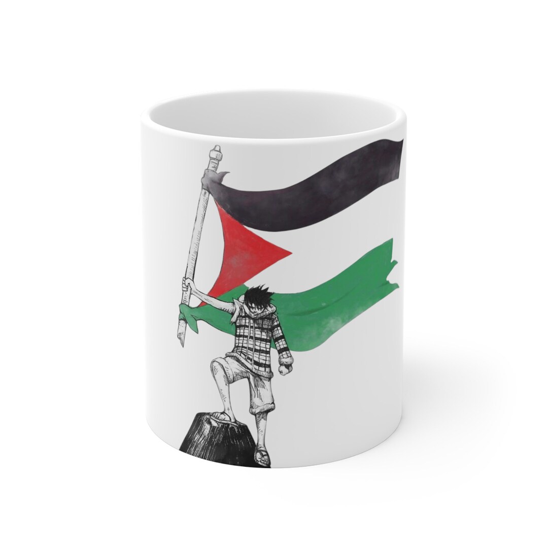 Anime Mug Luffy One Piece Palestine Flag Tribute Patriotic Coffee Cup ...
