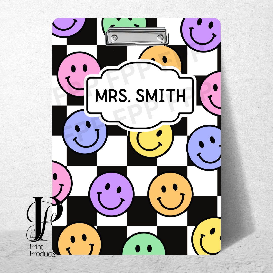 Retro Smiley Face Teacher Custom Personalized Clipboard With Your Name ...