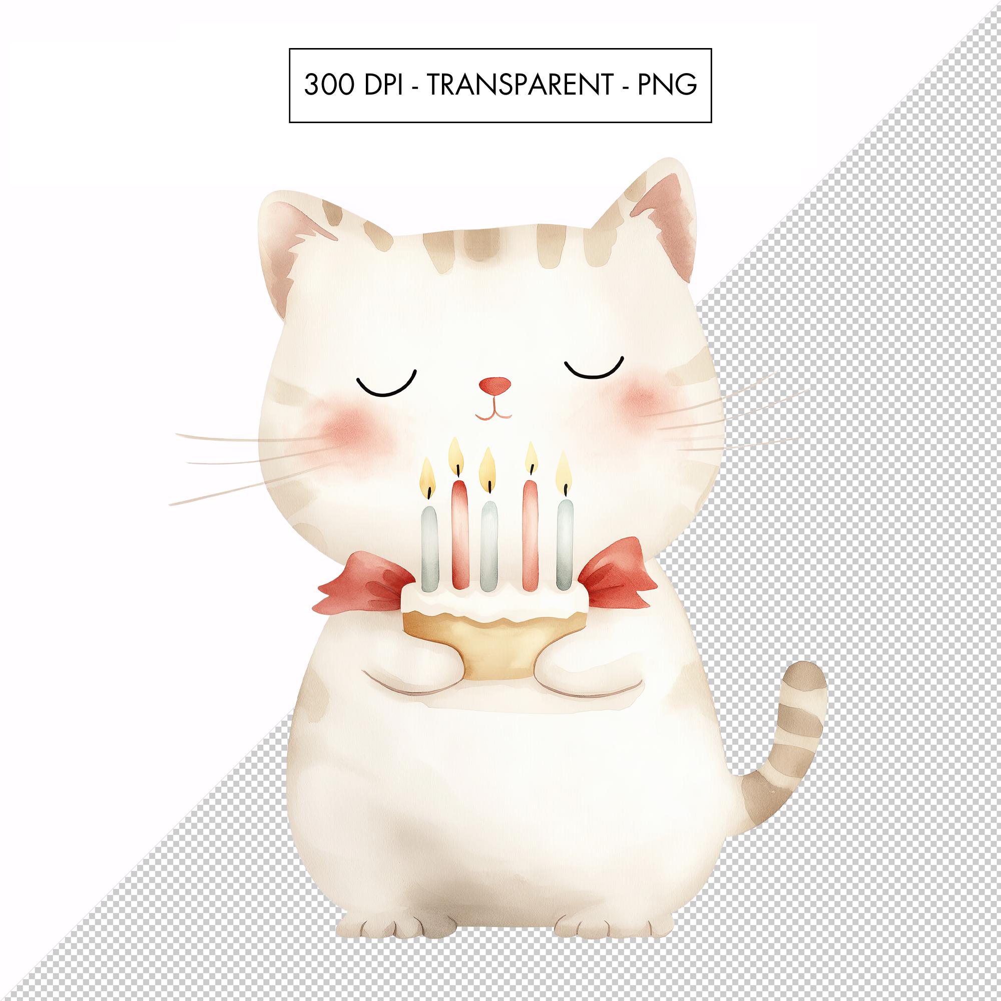 Watercolor Cat Birthday Clipart: PNG Bundle (digital Download) - Etsy