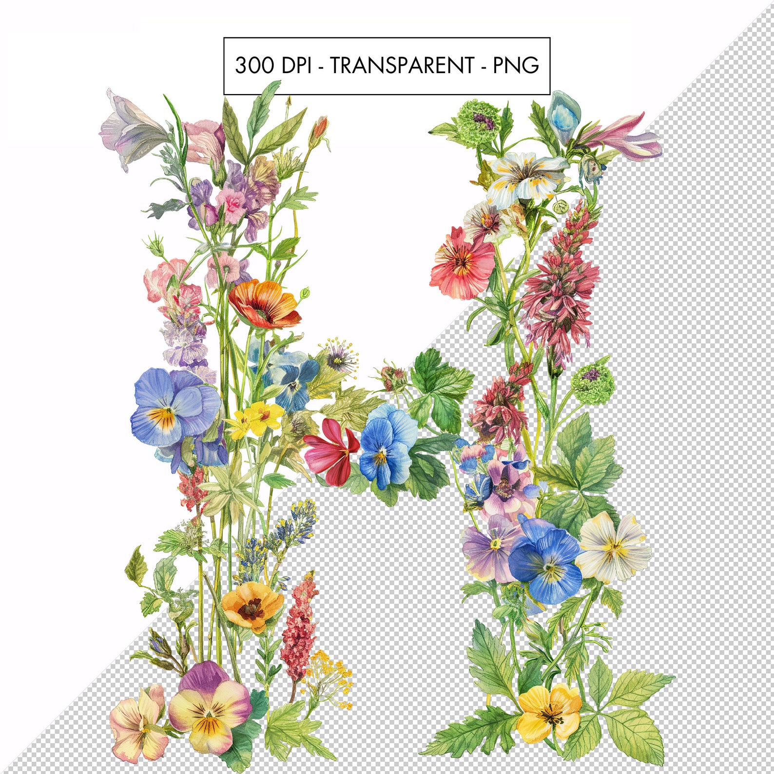 Watercolor Floral Alphabet Clipart, Wildflower Alphabet and Ampersand ...