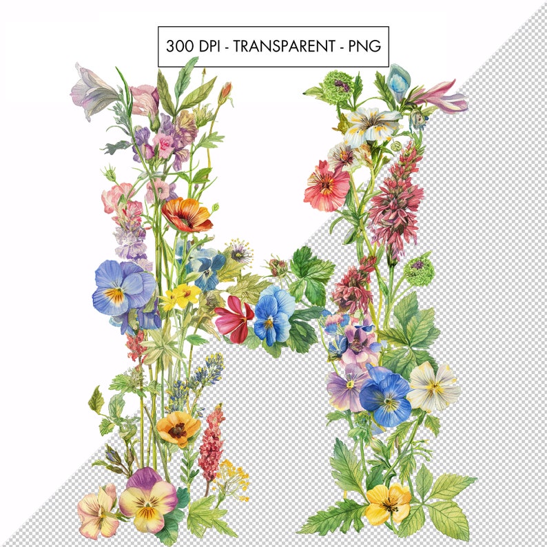 Watercolor Floral Alphabet Clipart: Wildflower PNG Letters (instant ...