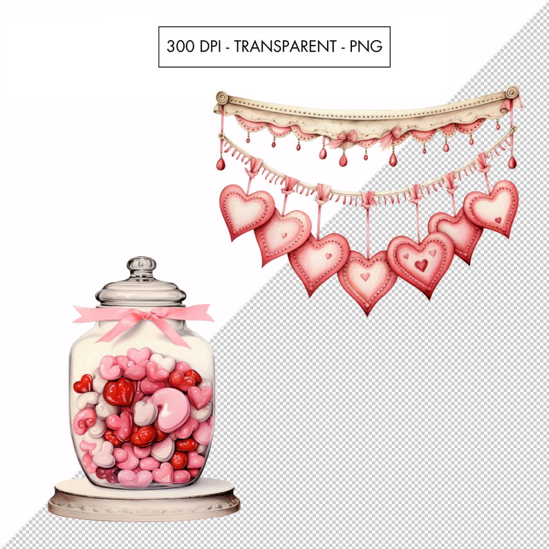 Watercolor Vintage Valentine's Day Clipart Bundle: 36 PNG Files ...