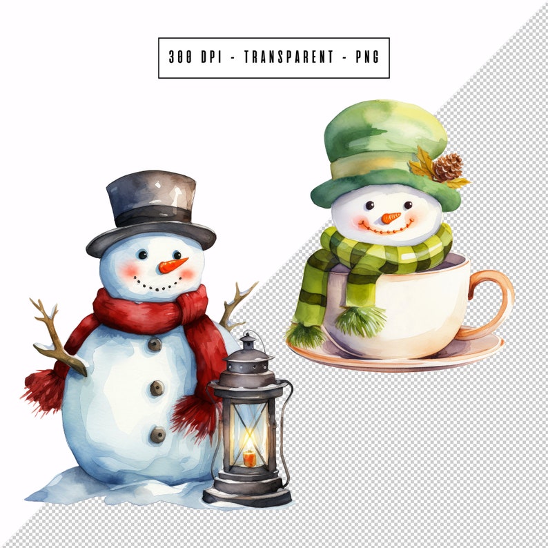 Watercolor Snowman Clipart Bundle, Christmas Holiday Clipart ...