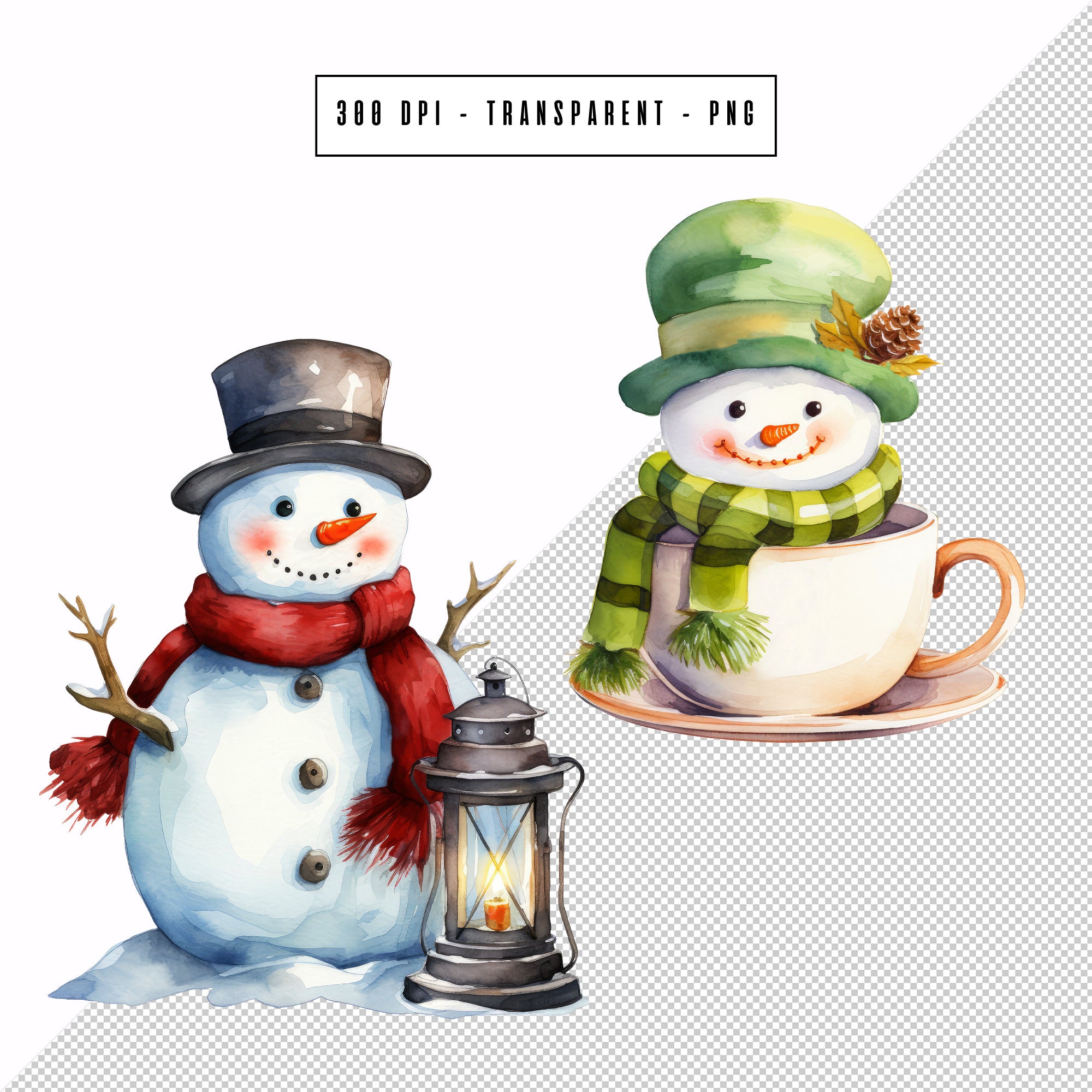Watercolor Snowman Clipart Bundle, Christmas Holiday Clipart ...