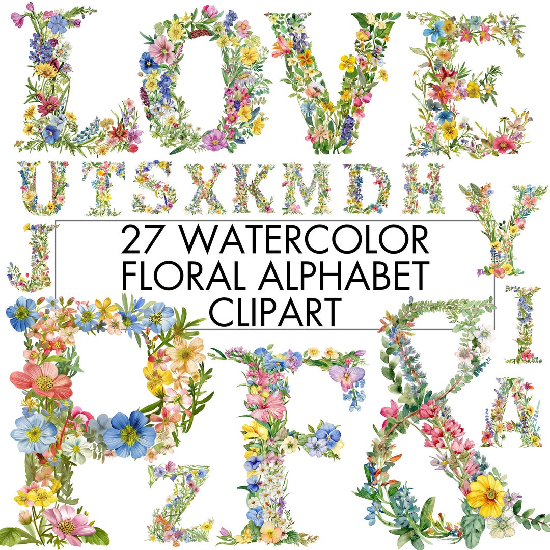 Watercolor Floral Alphabet Clipart, Wildflower Alphabet and Ampersand ...