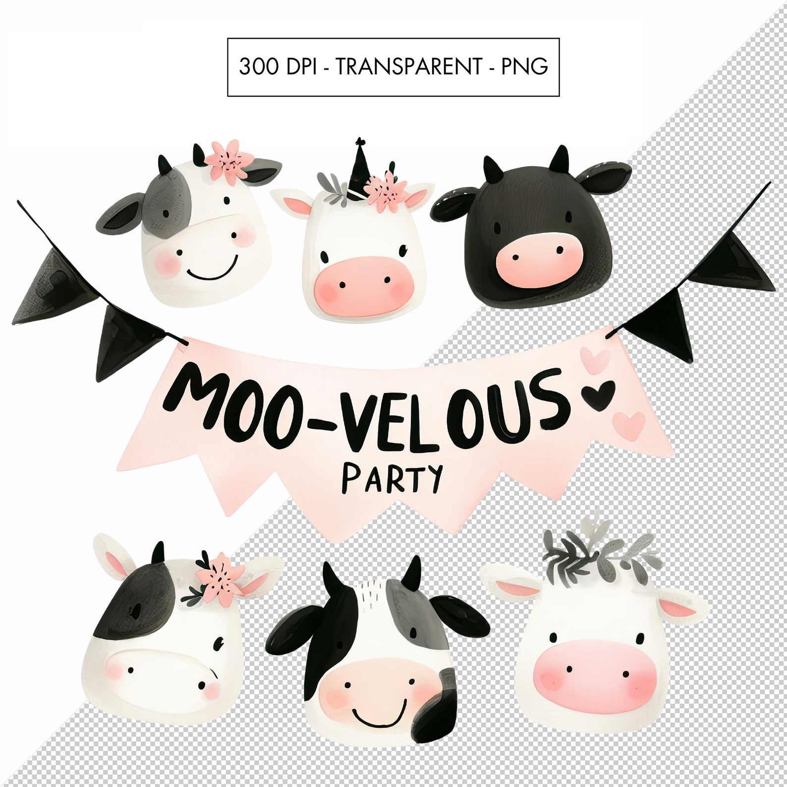 Watercolor Cow Birthday Clipart Bundle: 50 PNG Files (digital Download ...